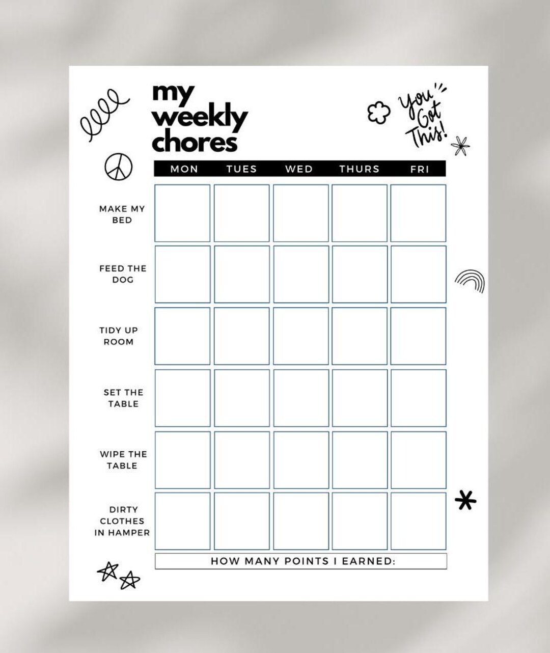 Editable Kid Chore Chart | Weekly Responsibility To-do List | Reward ...