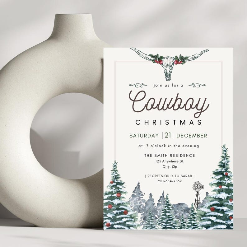 Cowboy Christmas Party Invitation Template: Farm Ranch Western (digital ...