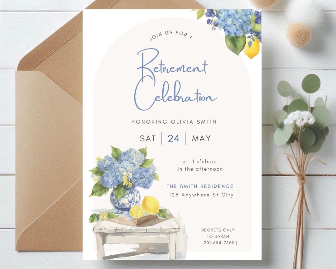 Hydrangea Lemon Retirement Invitation: Italian Tuscan Theme (digital Template) - Etsy