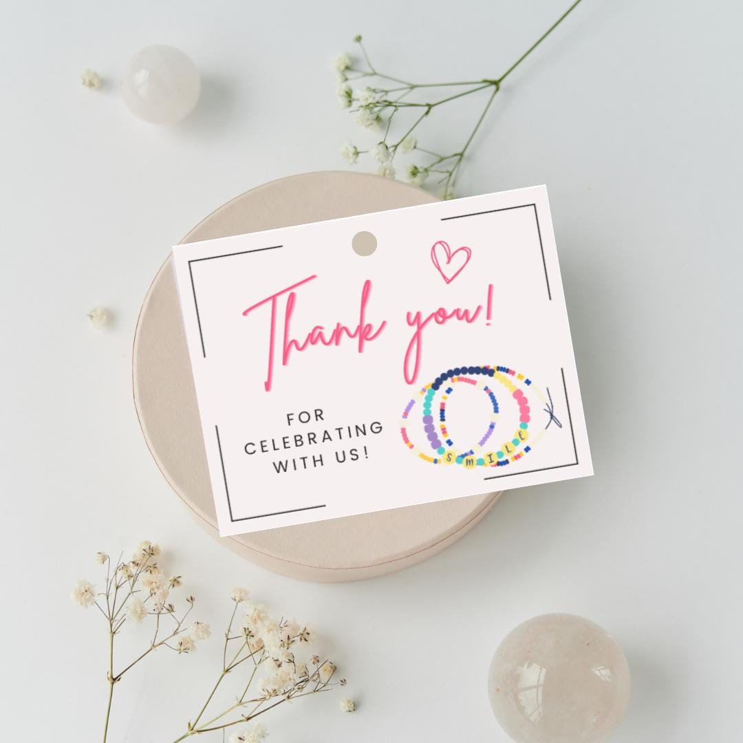 Friendship Bracelet Birthday Thank You Tag: Editable Favor Template ...