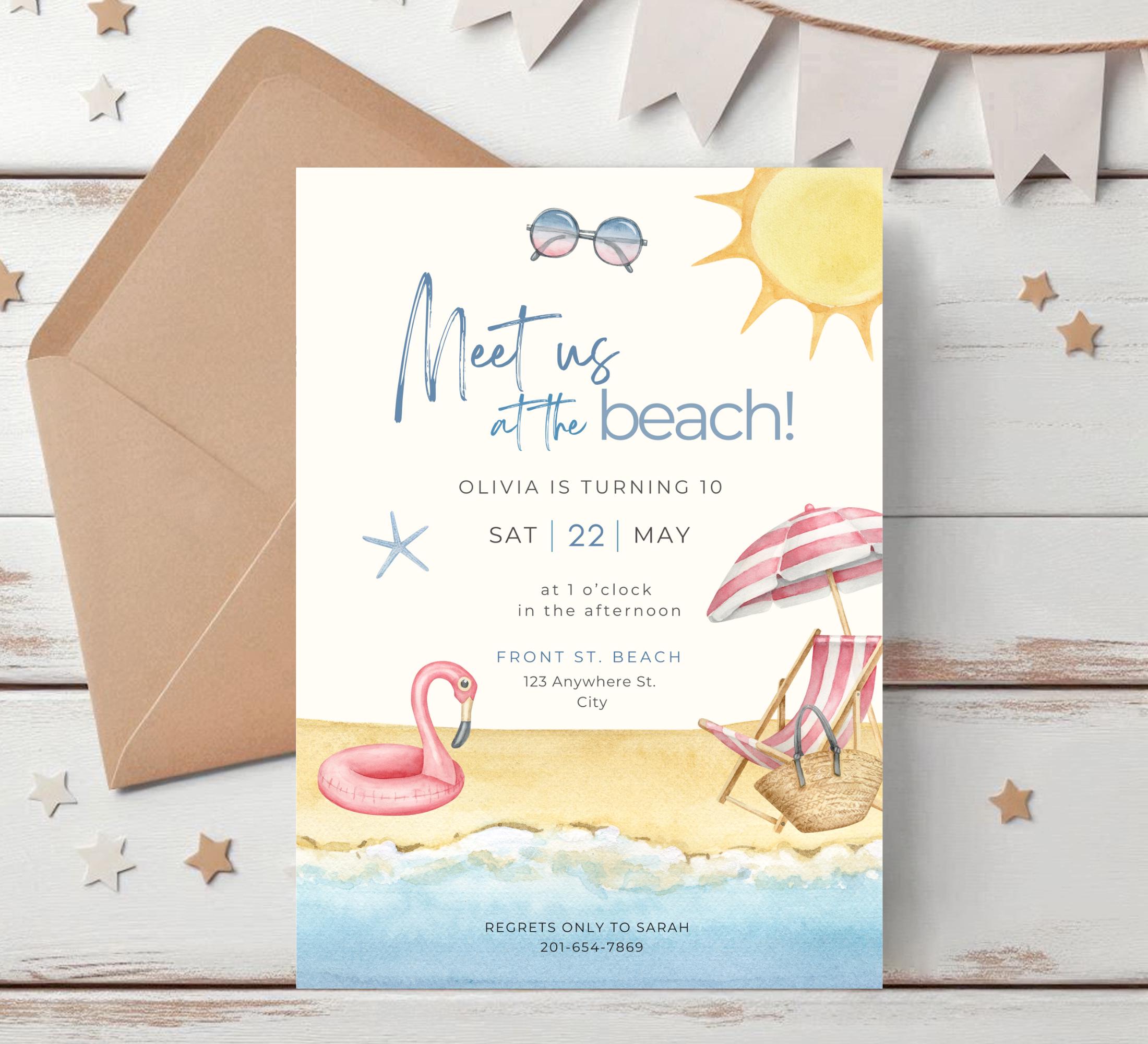 Summer Beach Party Invitation | Birthday Digital Template | Umbrella ...