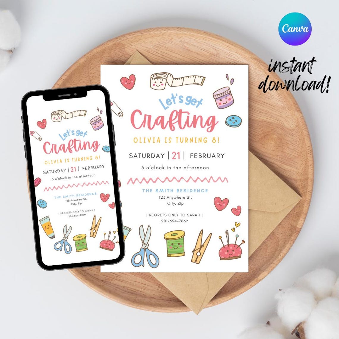 DIY Crafting Birthday Party Invitation Template: Editable Digital ...