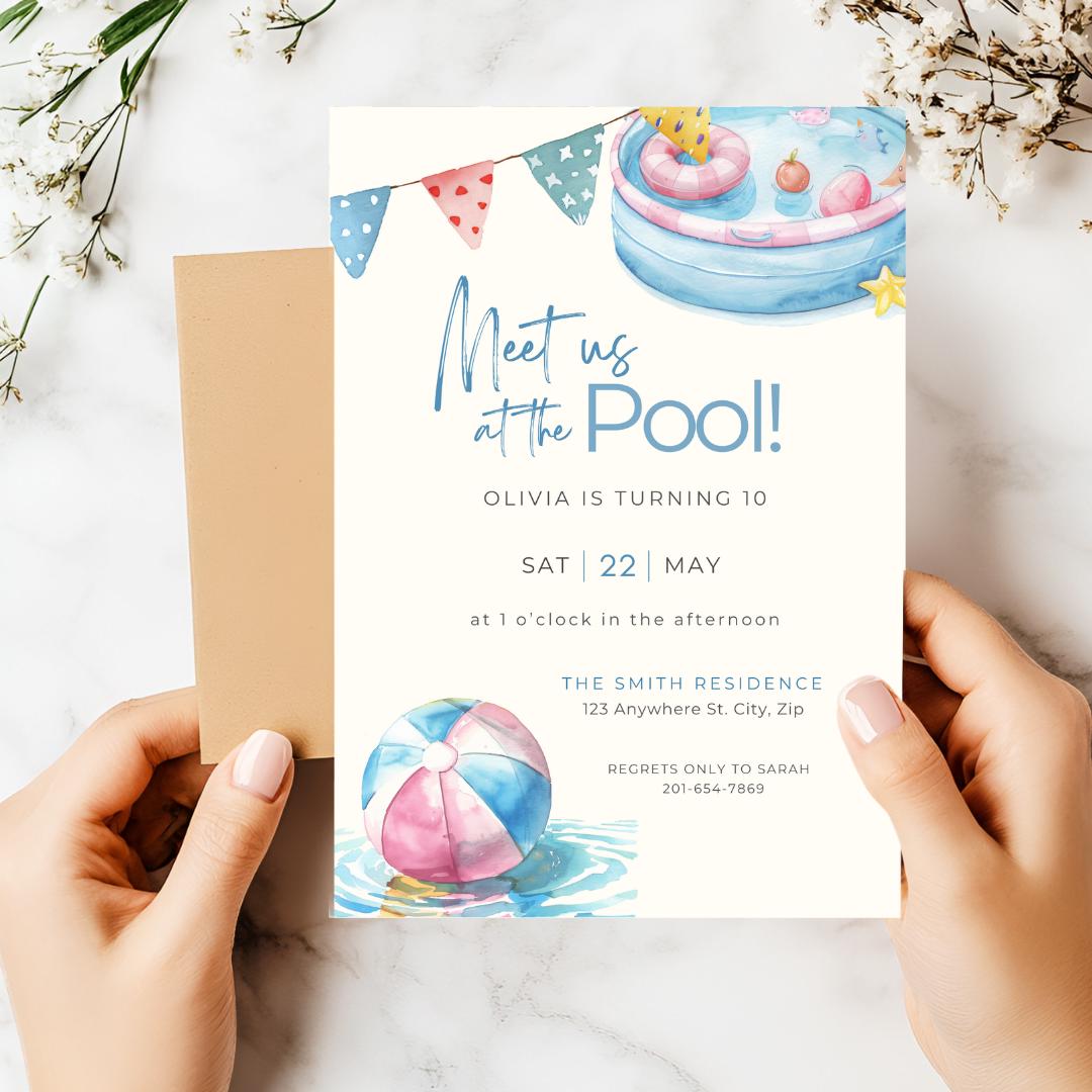 Pool Party Invitation: Editable Swim Party Digital Template (5x7 ...
