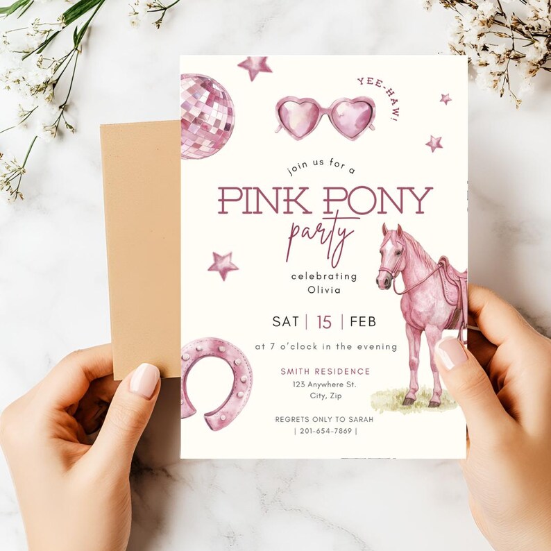 Pink Pony Birthday Party Templates: Cowgirl Invitation, Welcome Sign ...