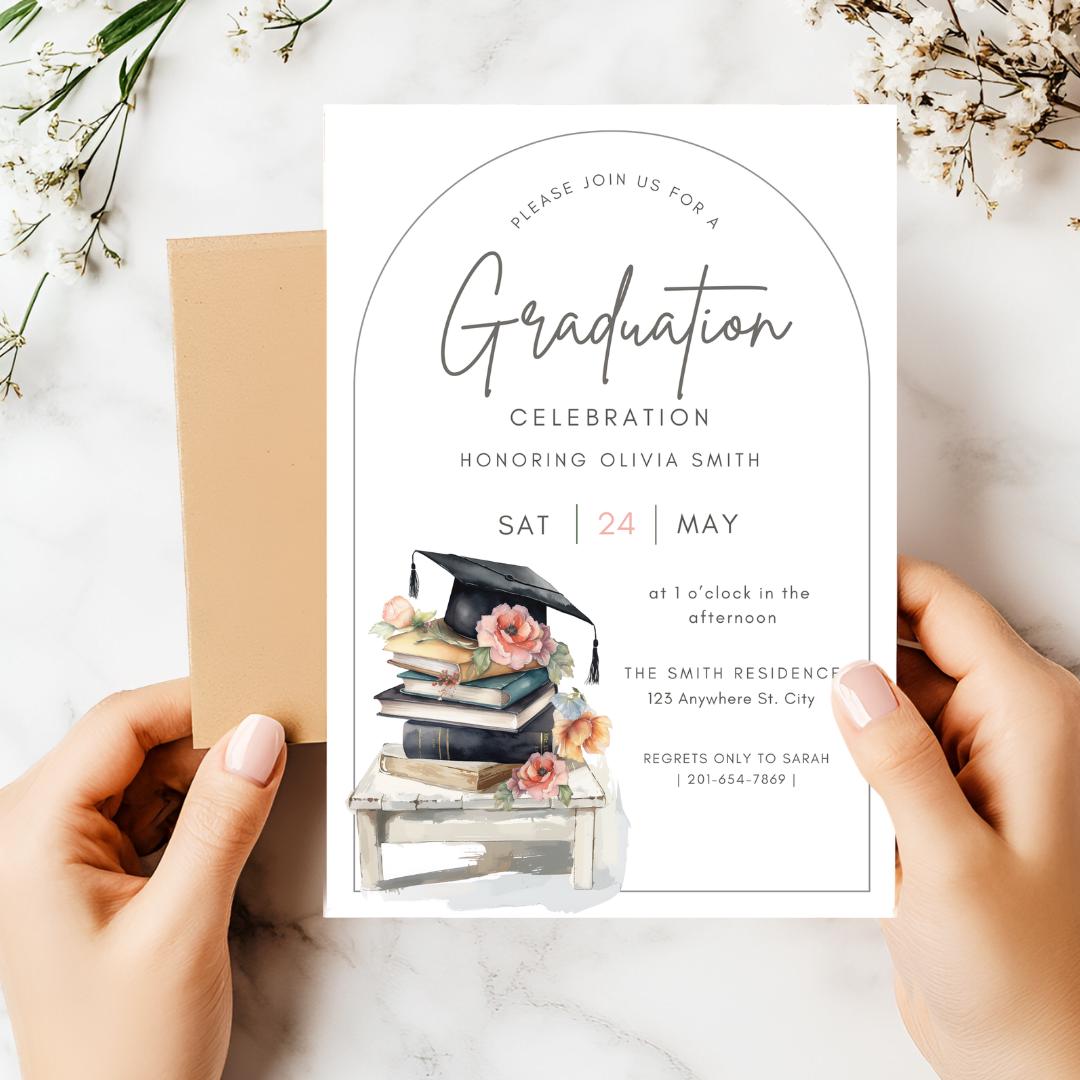 Graduation Party Invitation Template Editable, Girl Floral Graduation ...