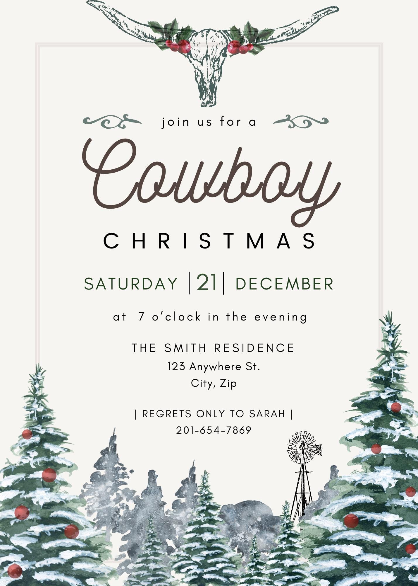 Cowboy Christmas Party Invitation Template: Farm Ranch Western (digital ...