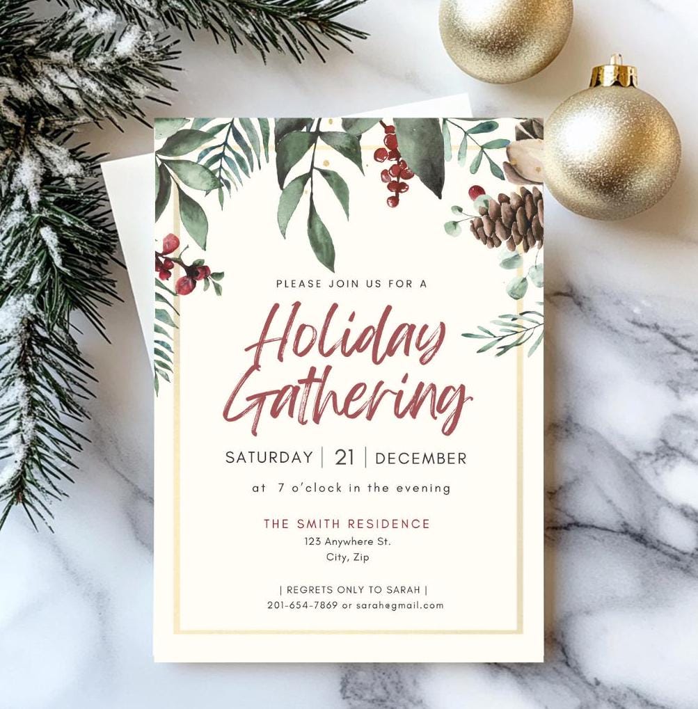 Holiday Gathering Invitation | Editable Christmas Party Template ...