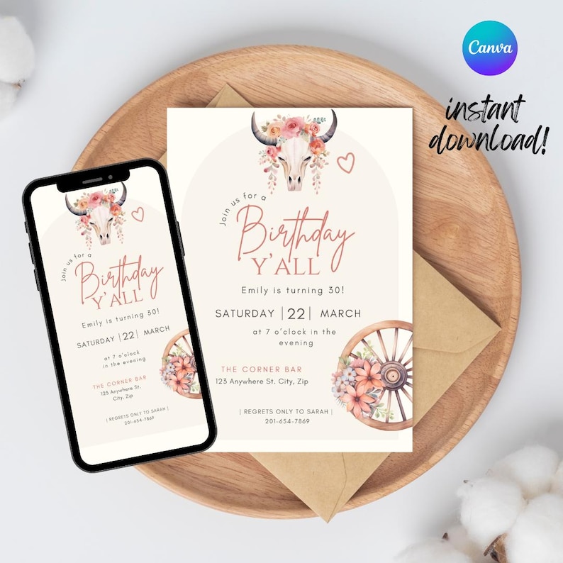 Western Cowgirl 30th Birthday Digital Invitation | Editable Rodeo ...