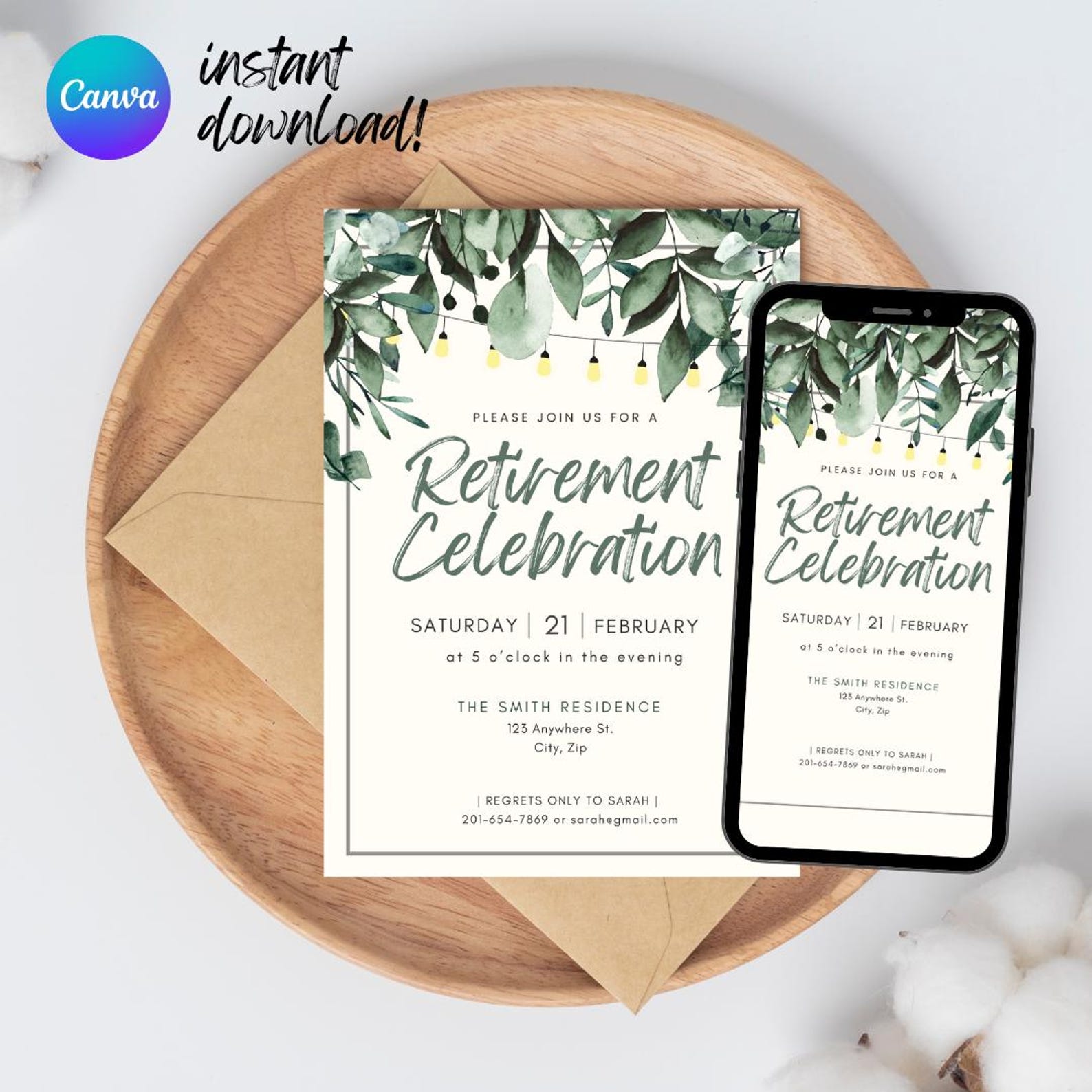 Rustic Retirement Party Invitation Template: String Lights & Forest ...