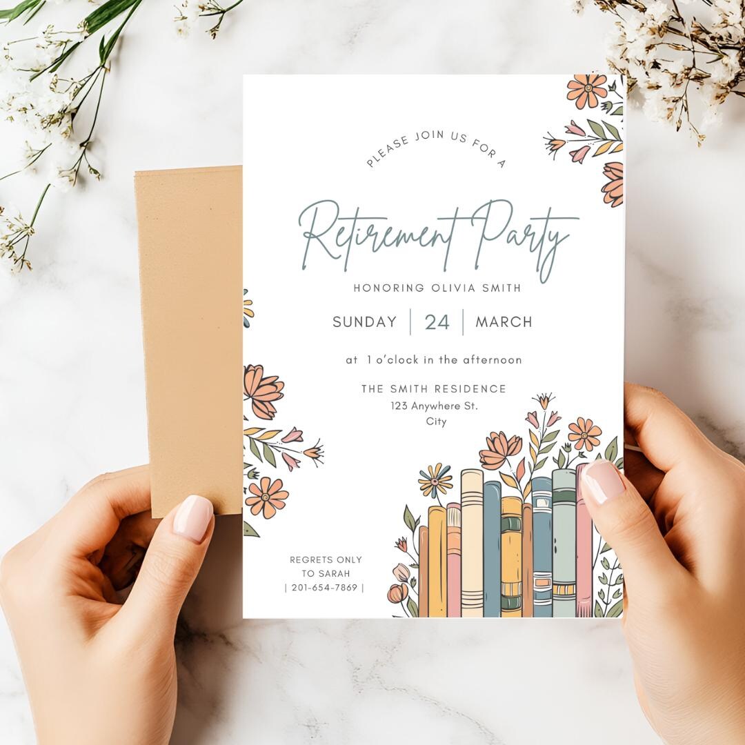 Teacher Retirement Party Invitation | Digital Template | Book Theme ...