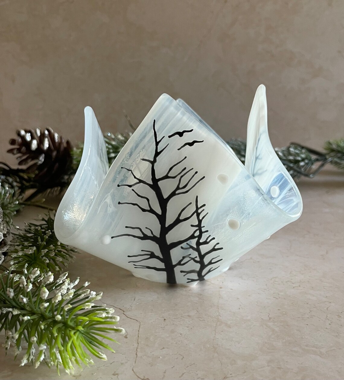 Fused Glass, Tea Light Holder, Tree Votive Holder - Etsy