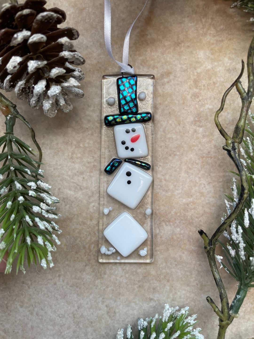 Fused Glass Snowman Ornament - Etsy