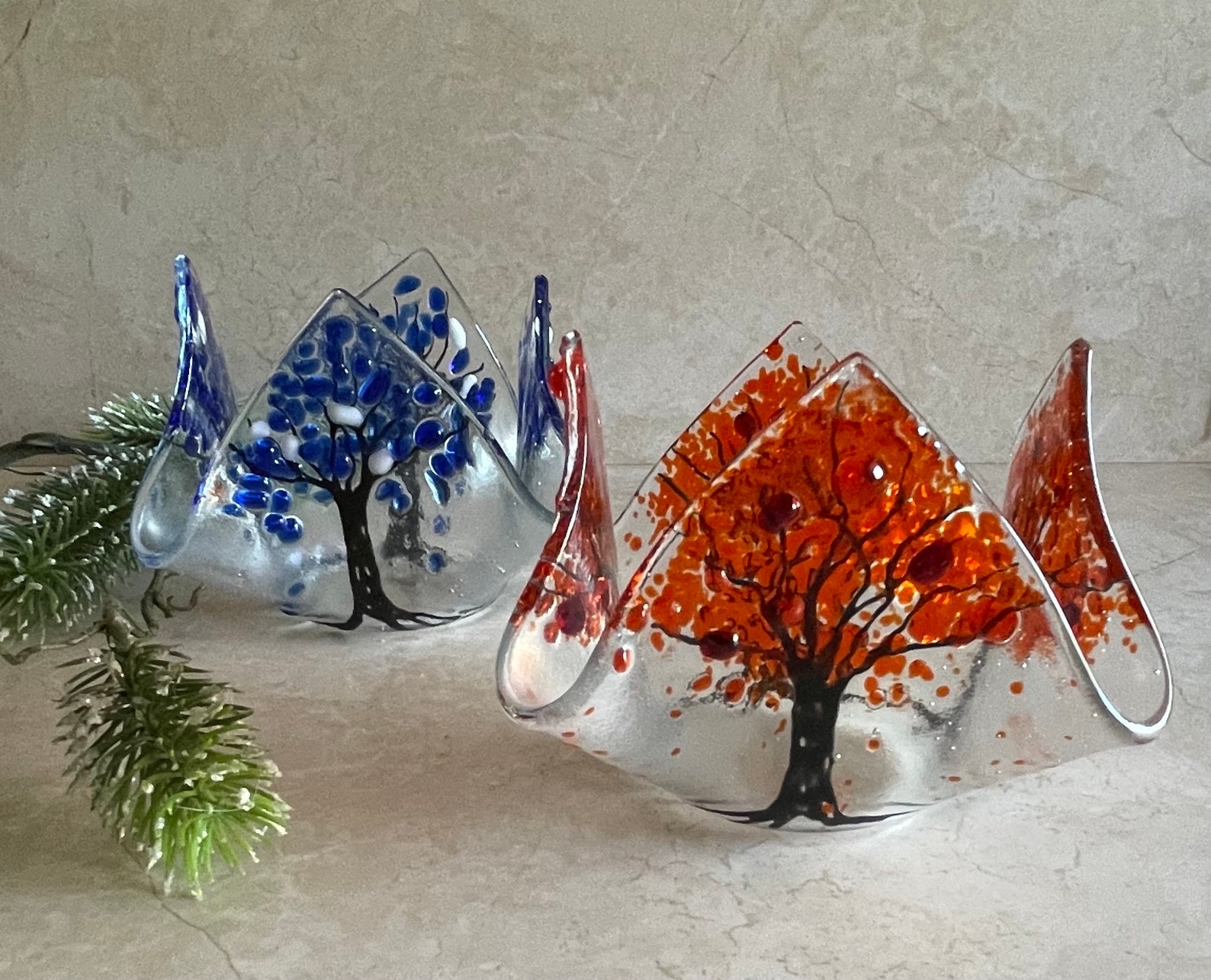 Fused Glass Tea Light Holder Tree of Life Votive Holder - Etsy