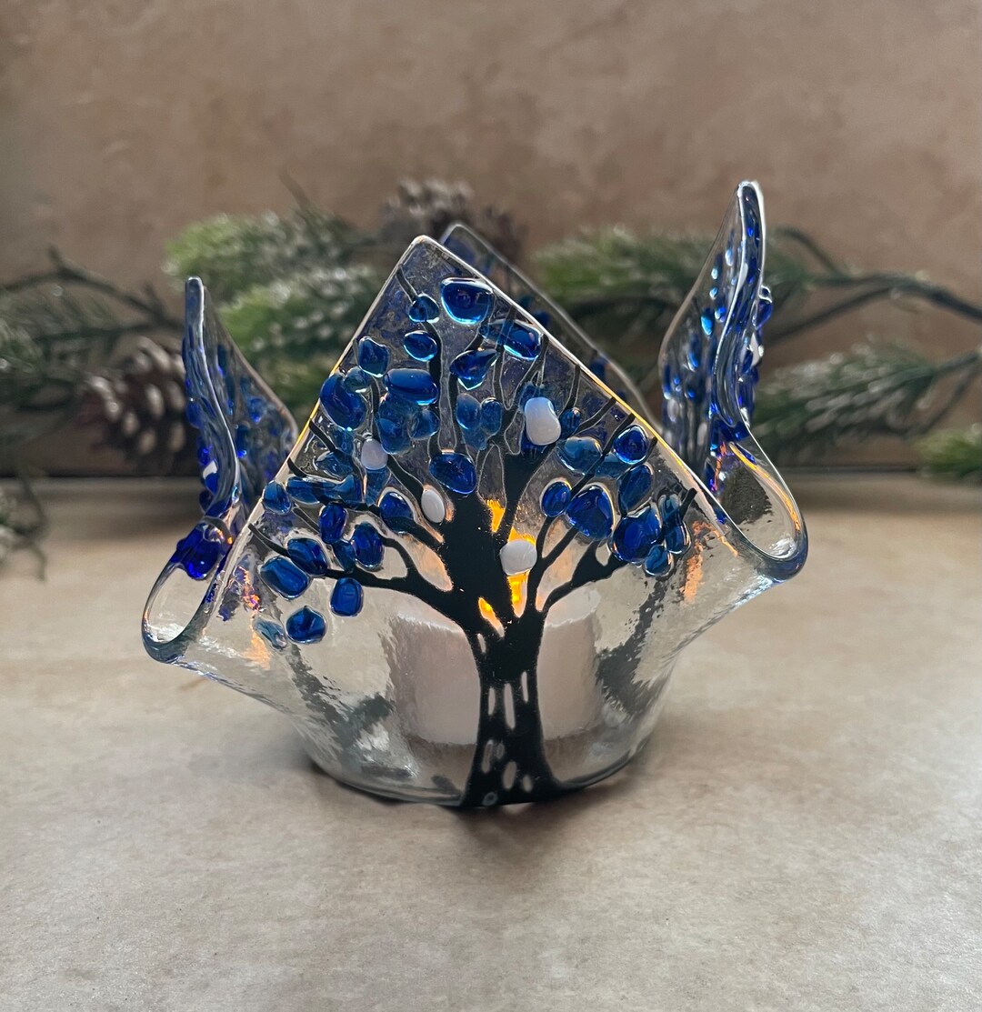 Fused Glass Tea Light Holder Tree of Life Votive Holder - Etsy
