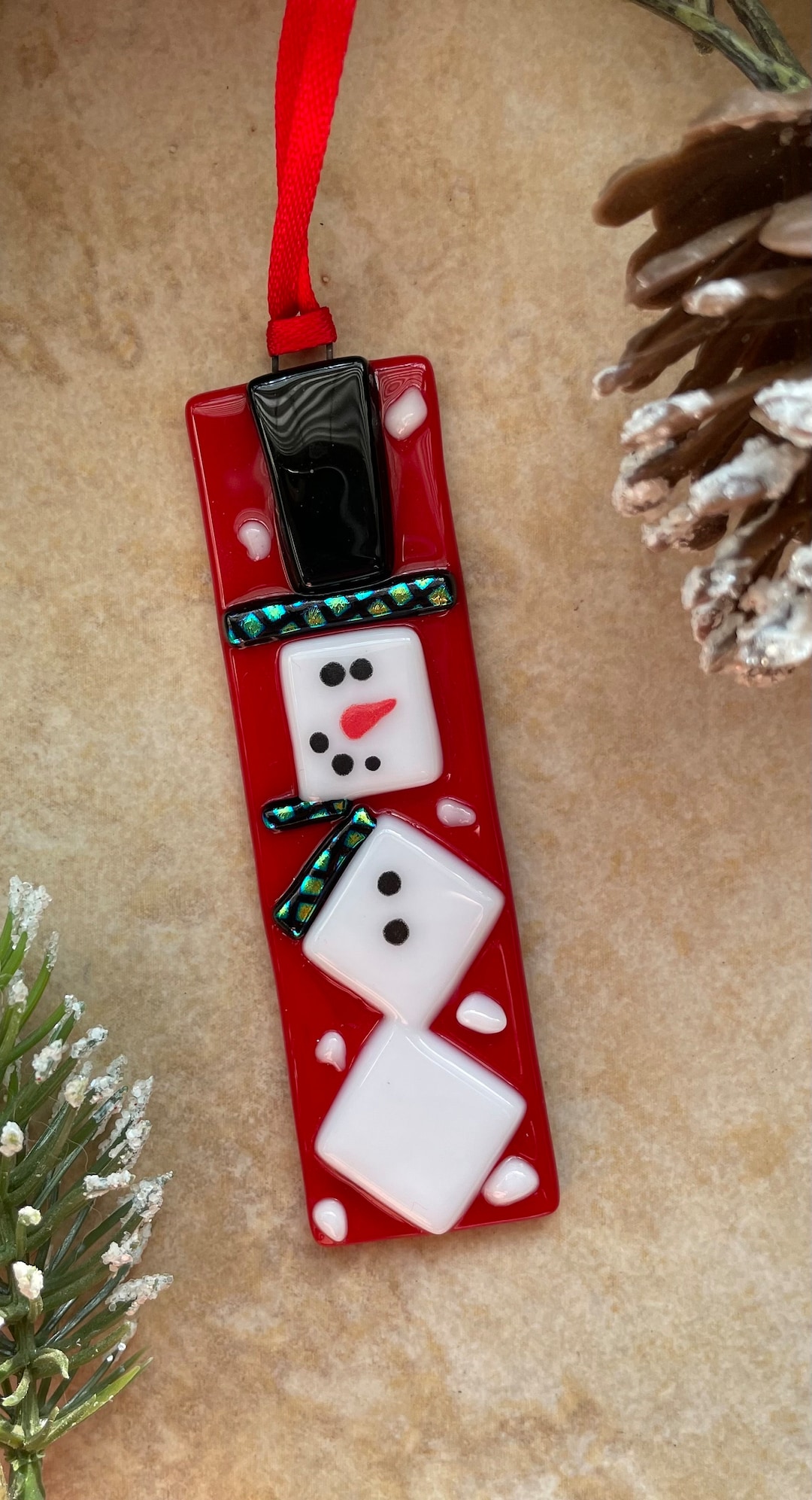 Fused Glass Snowman Ornament - Etsy