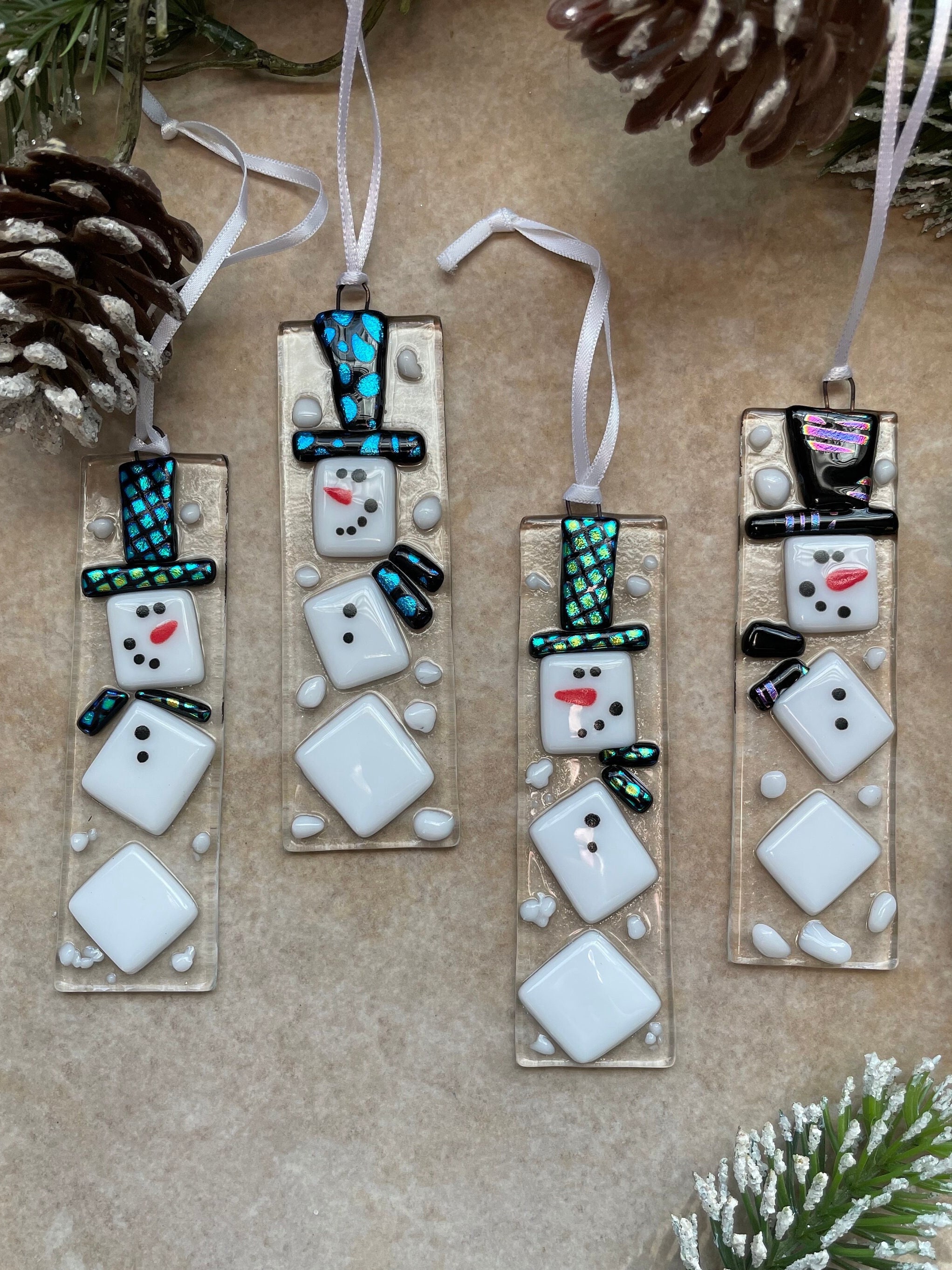 Fused Glass Snowman Ornament - Etsy