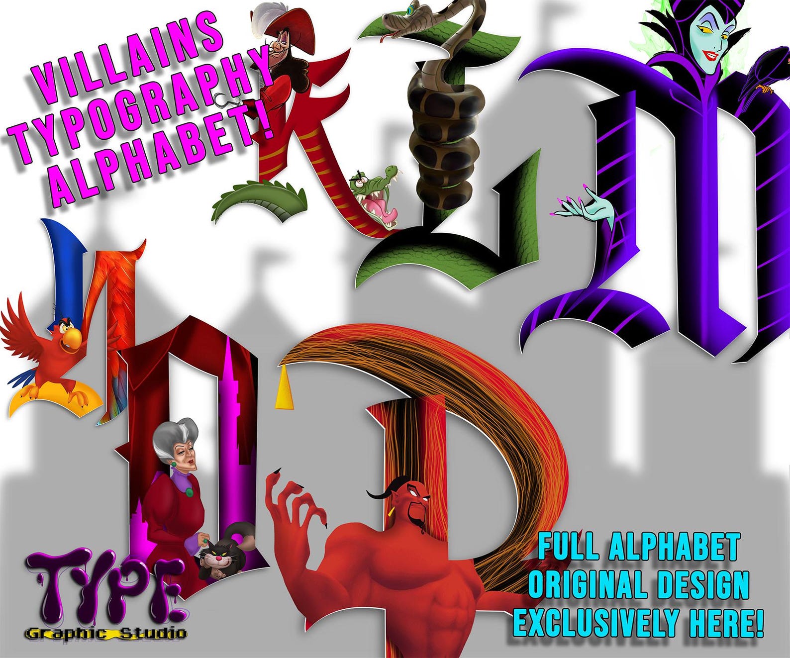 Villains Typography Alphabet Lettering - Disney- Characters - Etsy