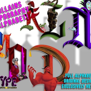 Villains Typography Alphabet Lettering - Disney- Characters - Etsy
