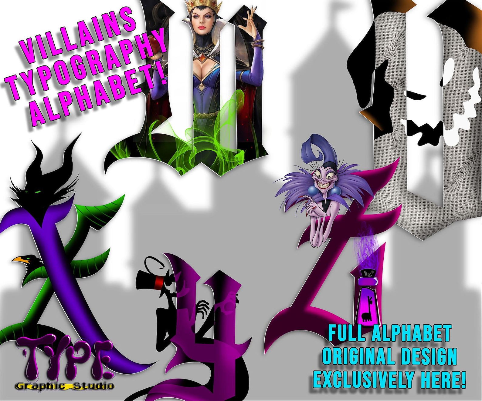 Villains Typography Alphabet Lettering - Disney- Characters - Etsy