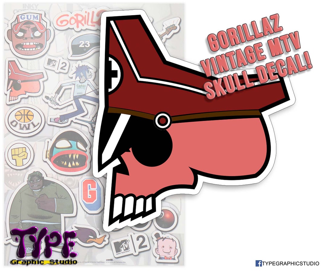 Gorillaz MTV Skull Sticker- Gorillas Decal 2 - Bonesy - Skull -noodle ...