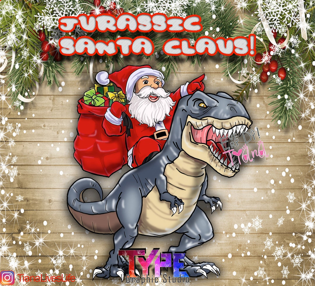 Santa Riding Dinosaur T Rex Graphic Design - Sublimation Print ...