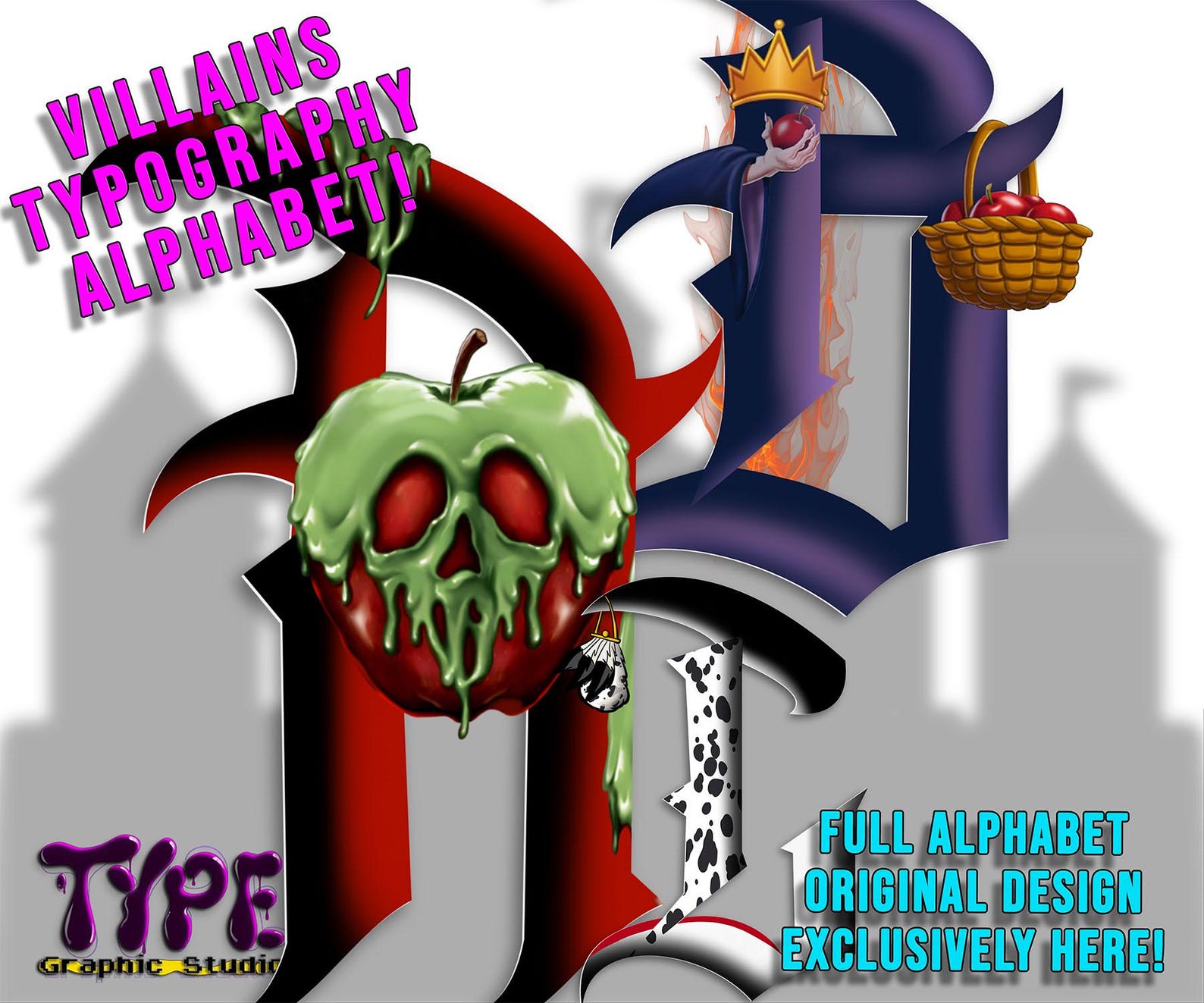 Villains Typography Alphabet Lettering - Disney- Characters - Etsy