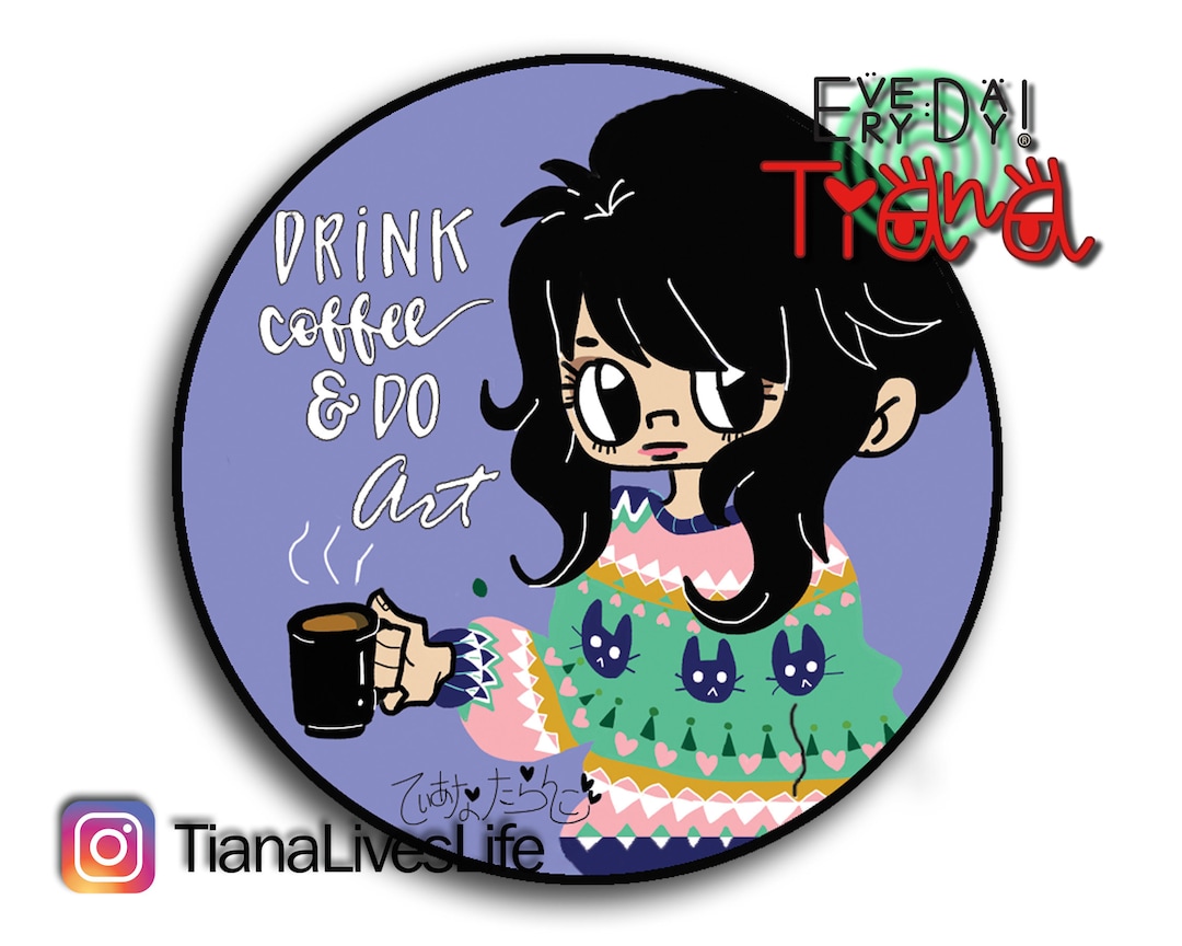 Drink Coffee & Do Art, Cute Girl Sticker, Planner Stickers, Small ...