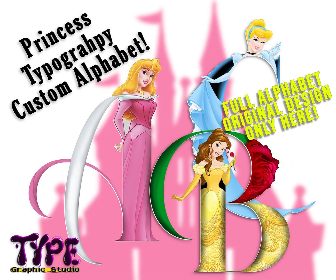 Princess Typography Alphabet Lettering - Disney- Characters - Etsy
