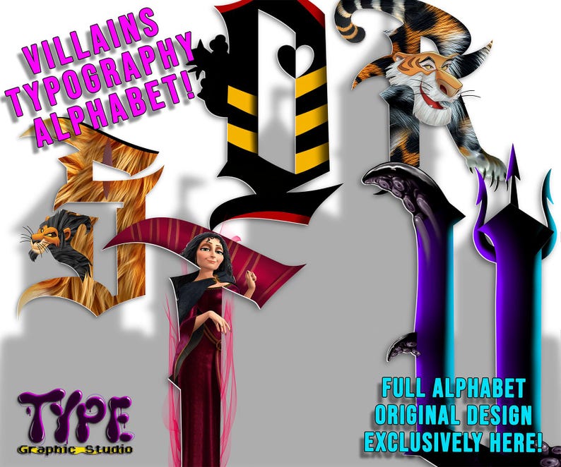 Villains Typography Alphabet Lettering - Disney- Characters - Etsy
