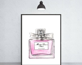 Miss Dior Perfume Drawing Print Pen and Ink with Watercolor