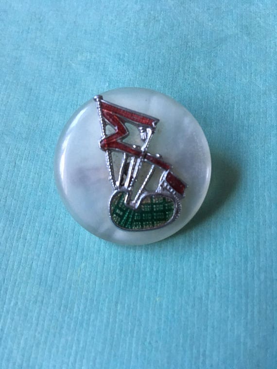 Vintage Scottish Bagpipes Brooch - Gem