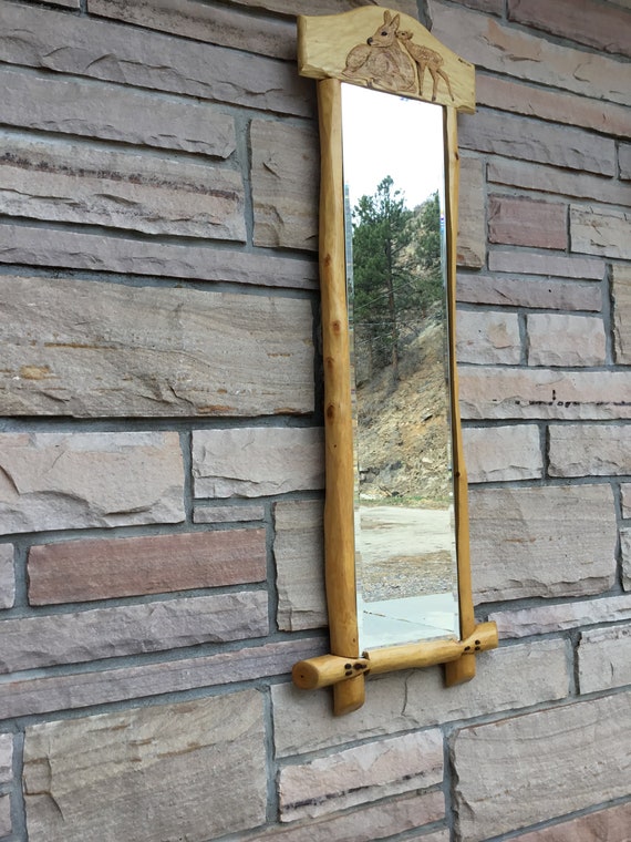 Hand carved doe and fawn wall mirror | Etsy