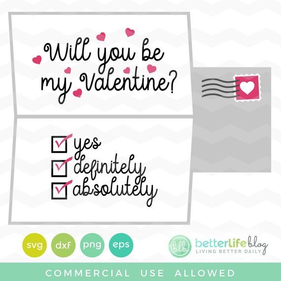 Will You Be My Valentine Card SVG File: Valentine's Day - Etsy
