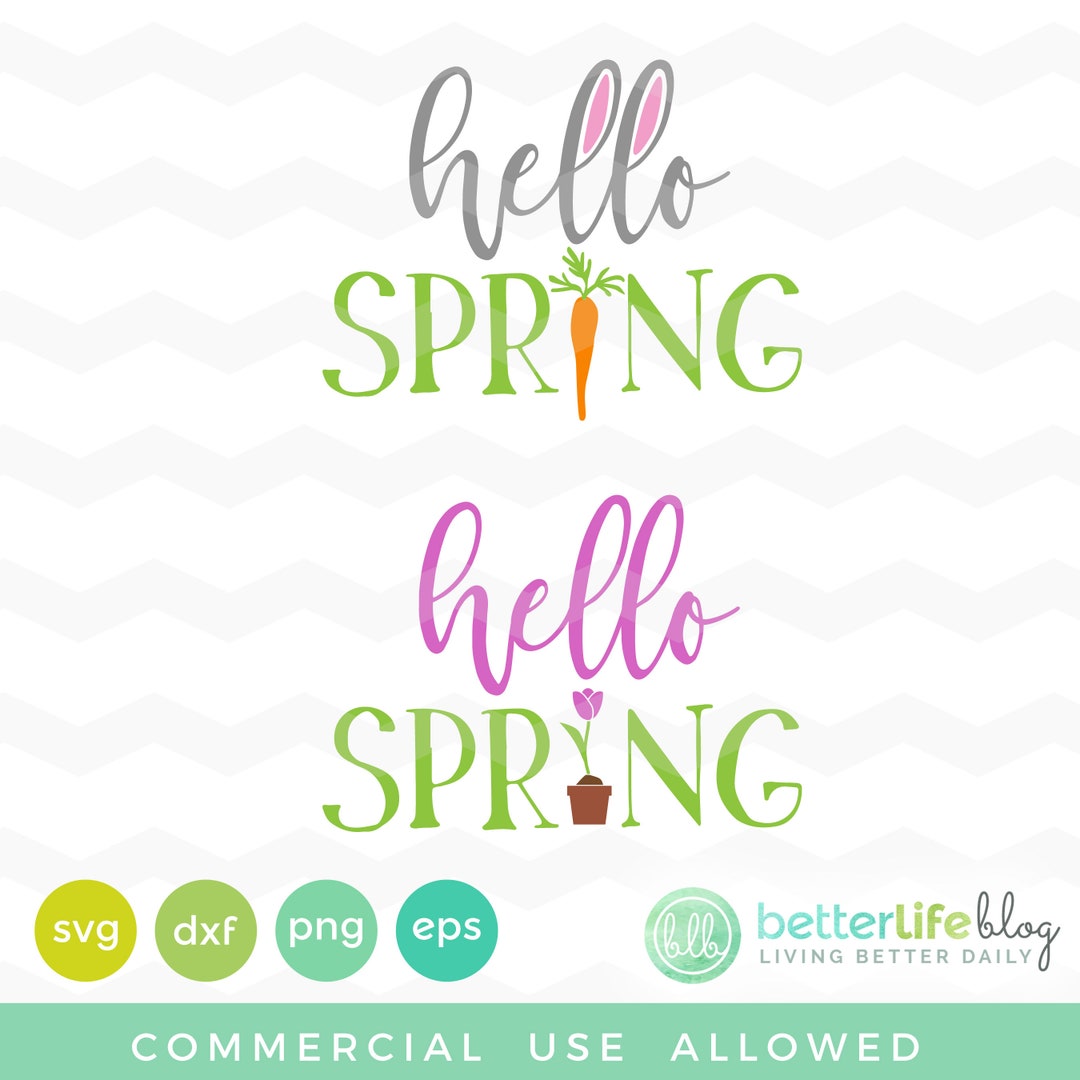 Hello Spring Svg: Hello Spring Bunny Ears and Carrots, DXF Silhouette ...