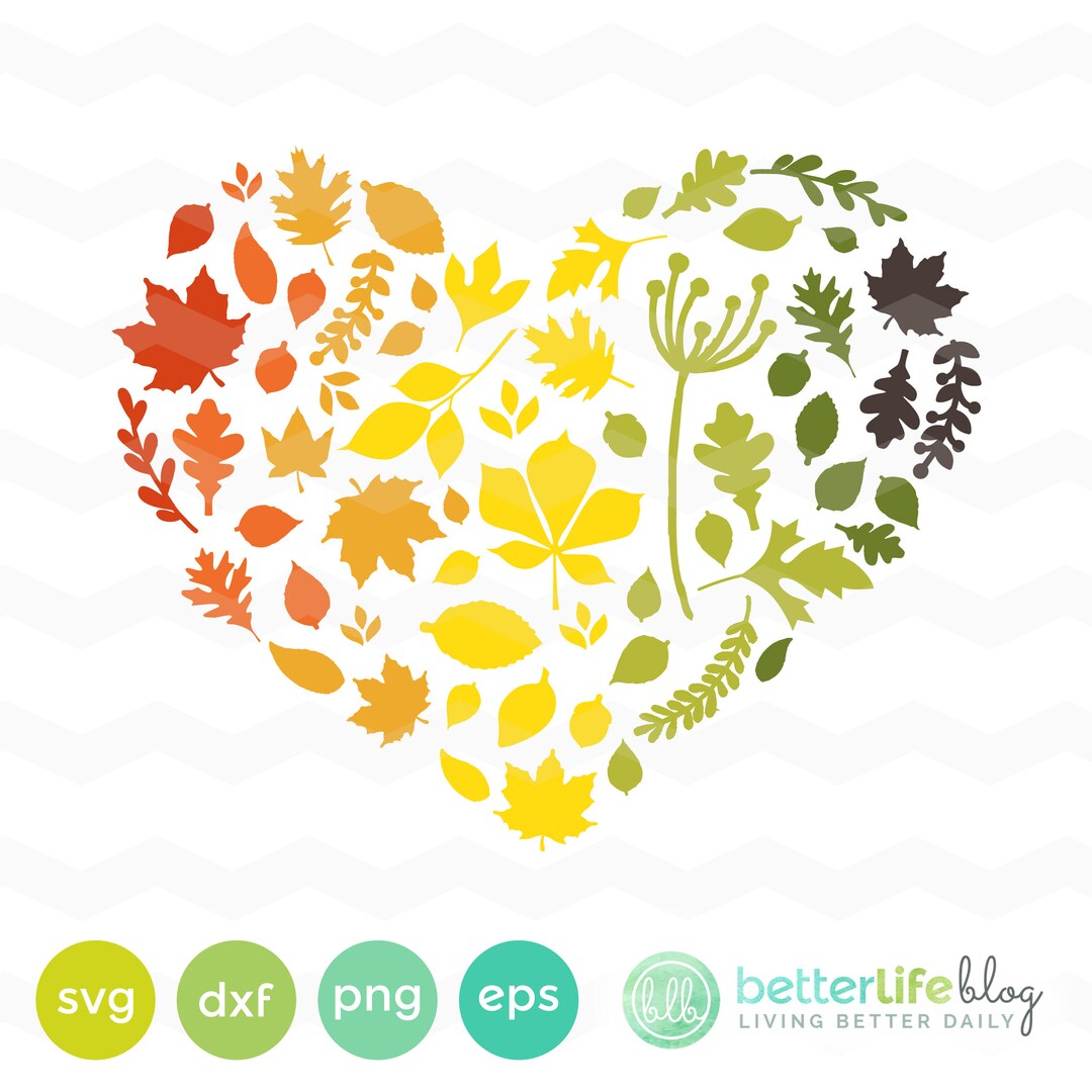 Autumn Leaves Heart SVG File: Heart Fall Leaf SVG File, Autumn Dxf ...
