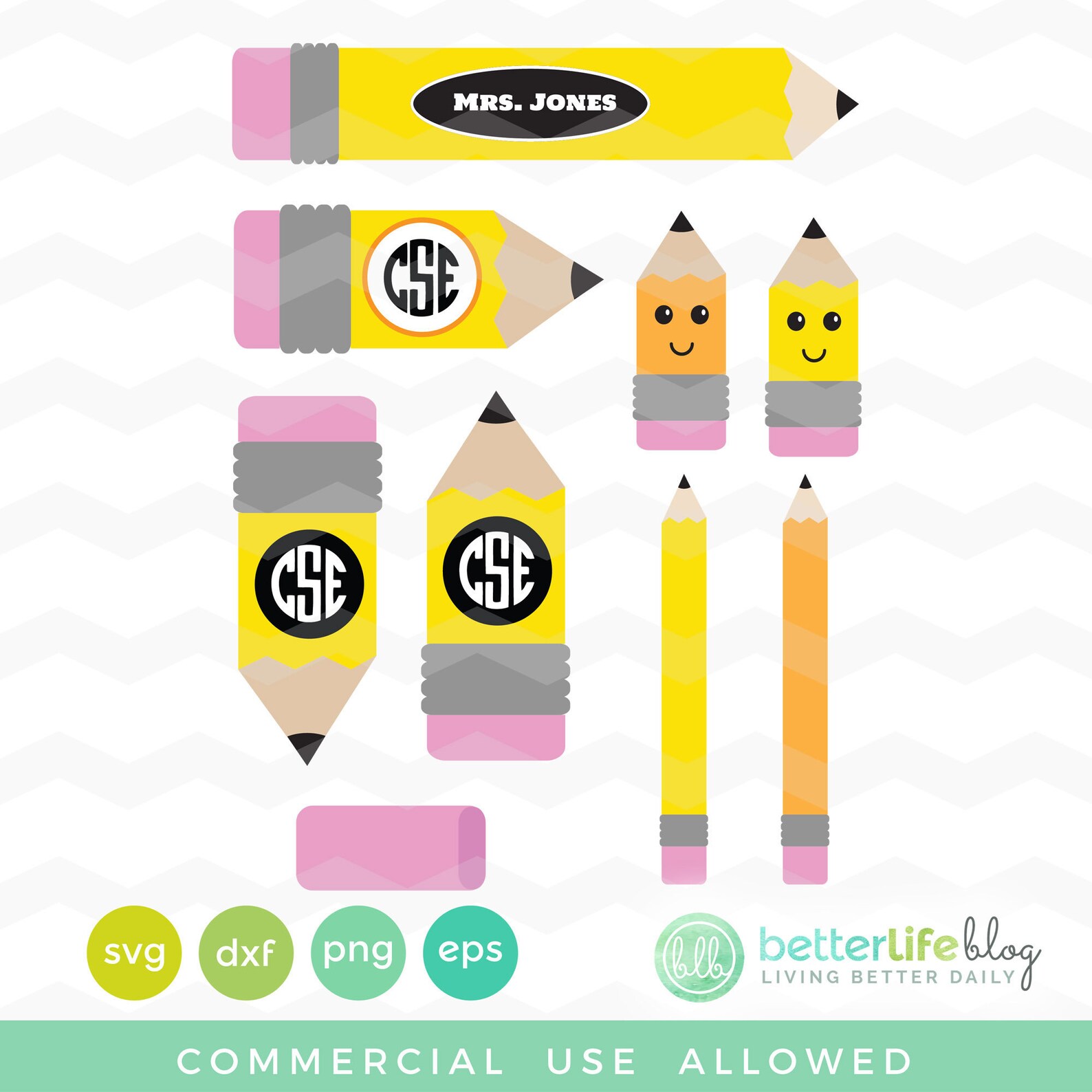 Pencils and Erasers SVG File: Back to School SVG, DXF Silhouette Cameo ...
