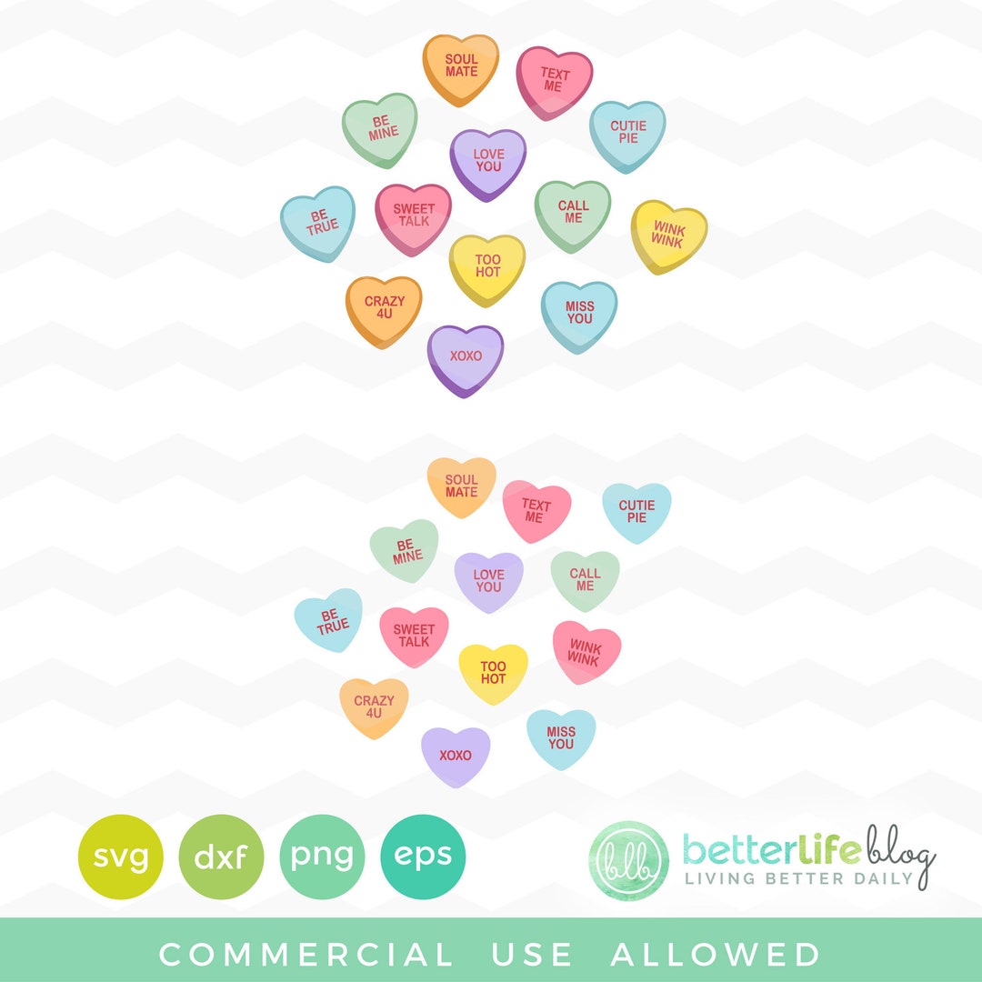 Conversation Hearts SVG File: Valentine's Day SVG, DXF Silhouette Cameo ...