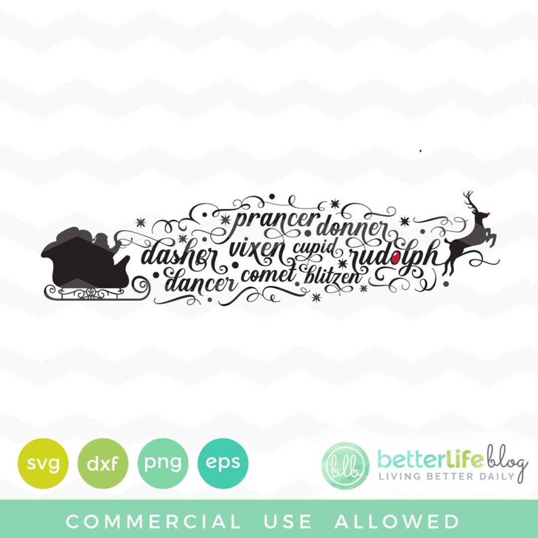 Santa Sleigh SVG File: Reindeer Names Word Art Sleigh Svg, Christmas ...