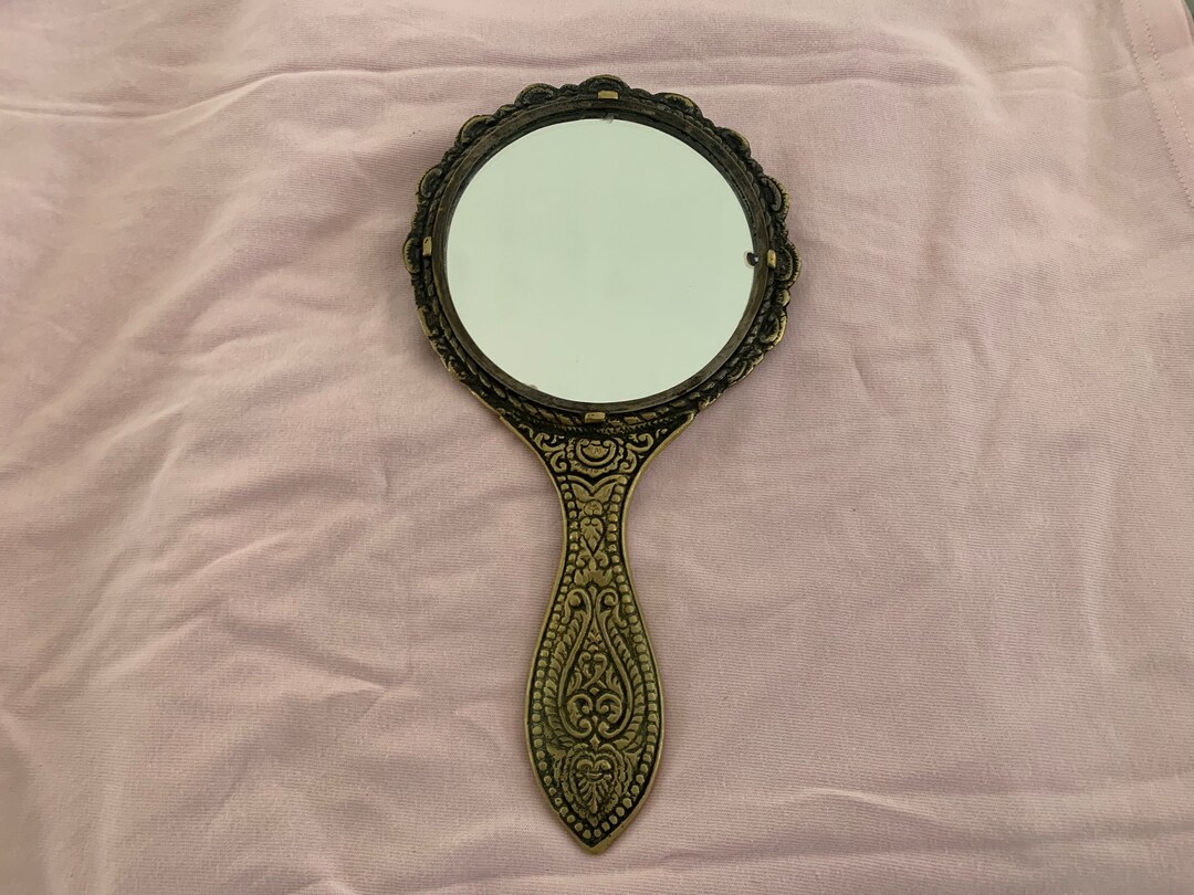 Antique Rare Solid Brass Beauty Hand Mirror - Etsy