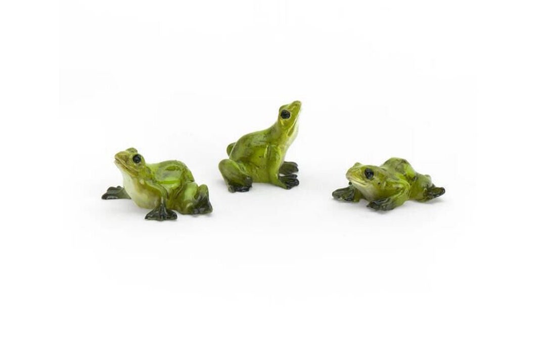 Miniature Frogs, Micro Mini Set of 3 Green Resin Frogs, Terrarium Frogs ...