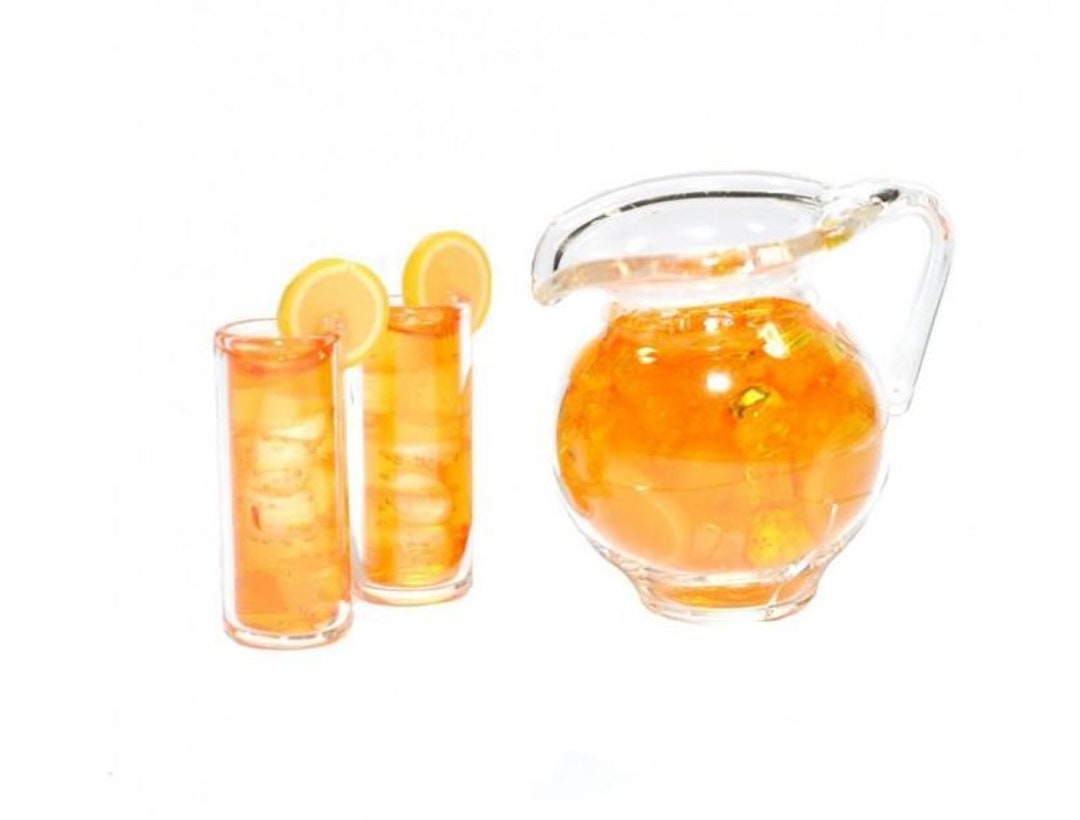 Dollhouse Pitcher of Tea With 2 Glasses, 3 Piece Miniature Iced Tea Set ...