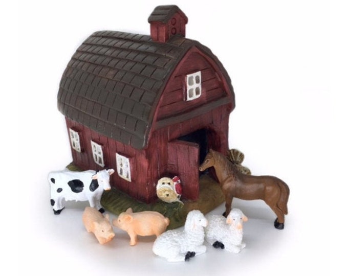 MINIATURE RED BARN House Figure Figurines Dollhouse Fairy Garden ...