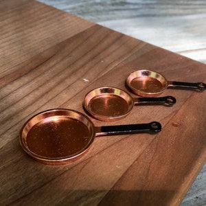 Dollhouse Copper Frying Pans, Set of 3 Miniature Frying Pans, Dollhouse ...