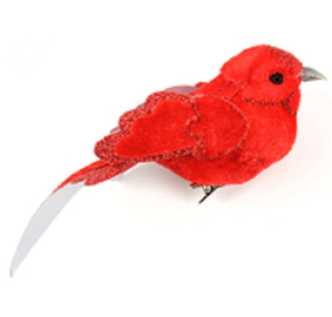 Red Velvet Glitter Bird Set, Pair of Artificial Cardinals, Holiday ...
