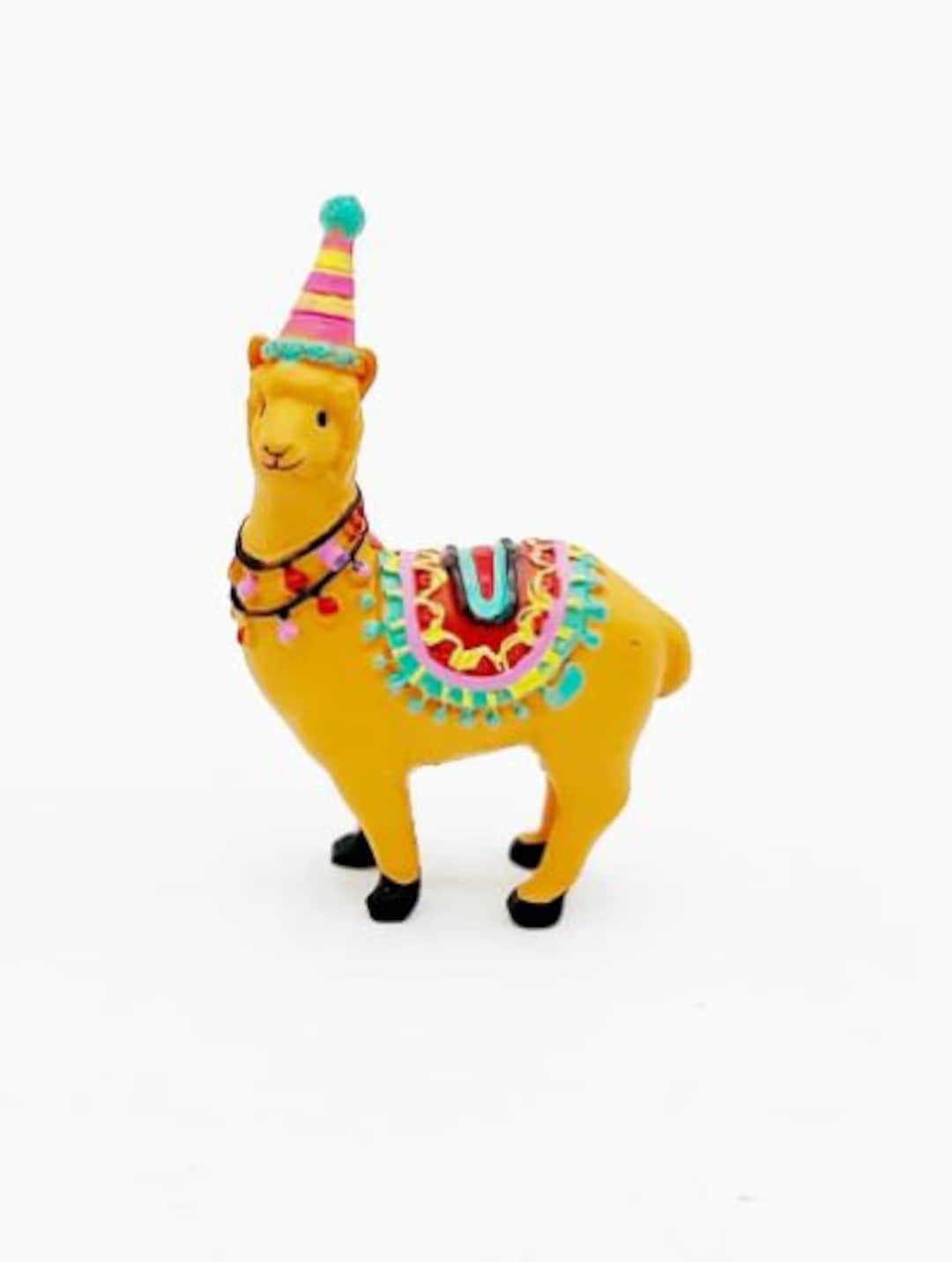 Miniature Orange Llama in a Party Hat, Party Llama Gift for Llama Collector, Llama Cake Topper ...