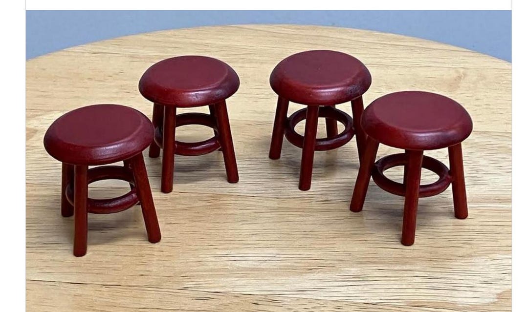 Set of 4 Miniature Red Stools, Dollhouse Red Wood Stools, Miniature ...