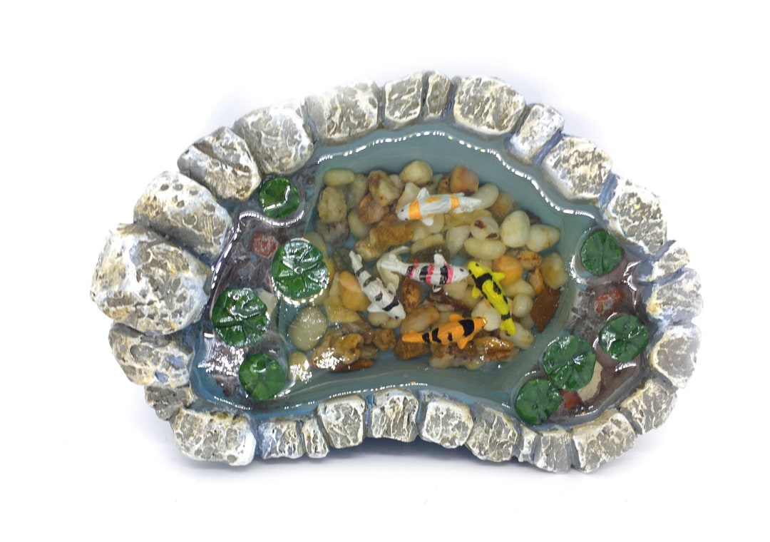 Miniature Pond With Striped Koi Fish, Koi and Lily Pad Pond, 5.25 ...