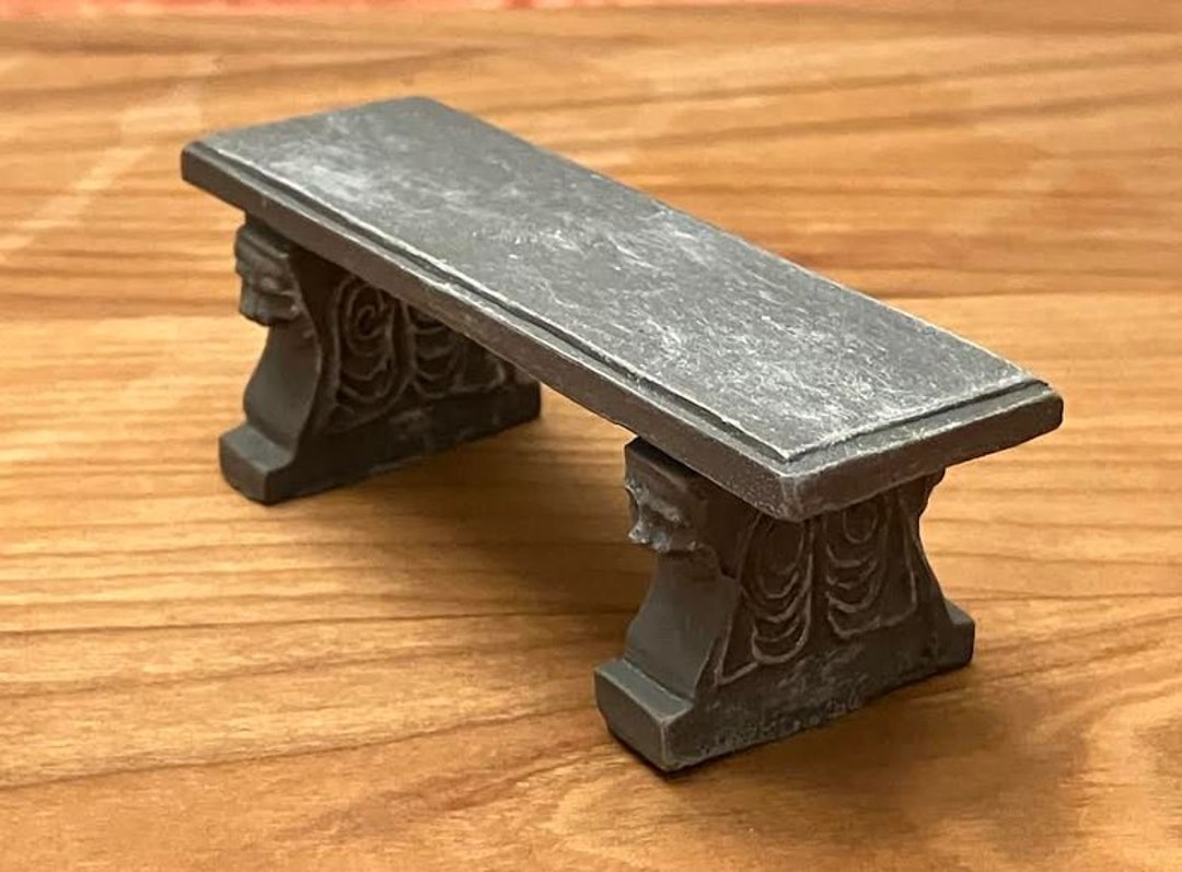 Miniature Gray Fairy Garden Bench, Stone Garden Seat, 1:12 Scale Bench ...