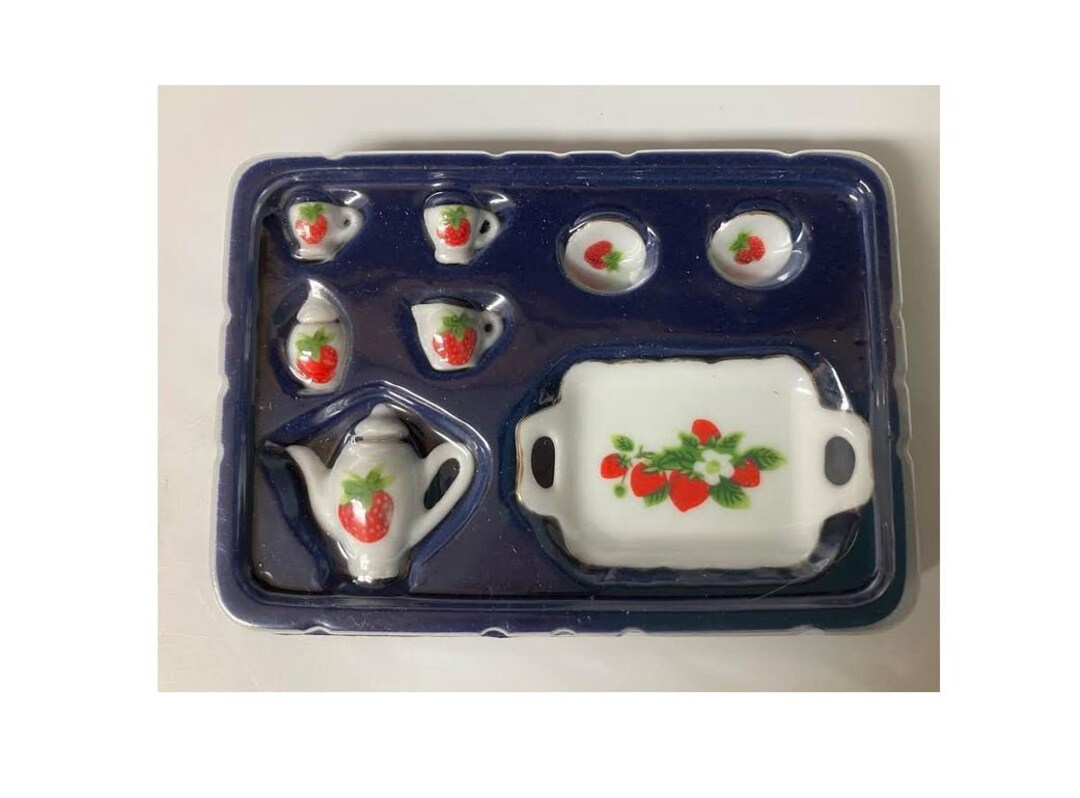Red and White Dollhouse Tea Set With Tray, Miniature Tea Set With ...