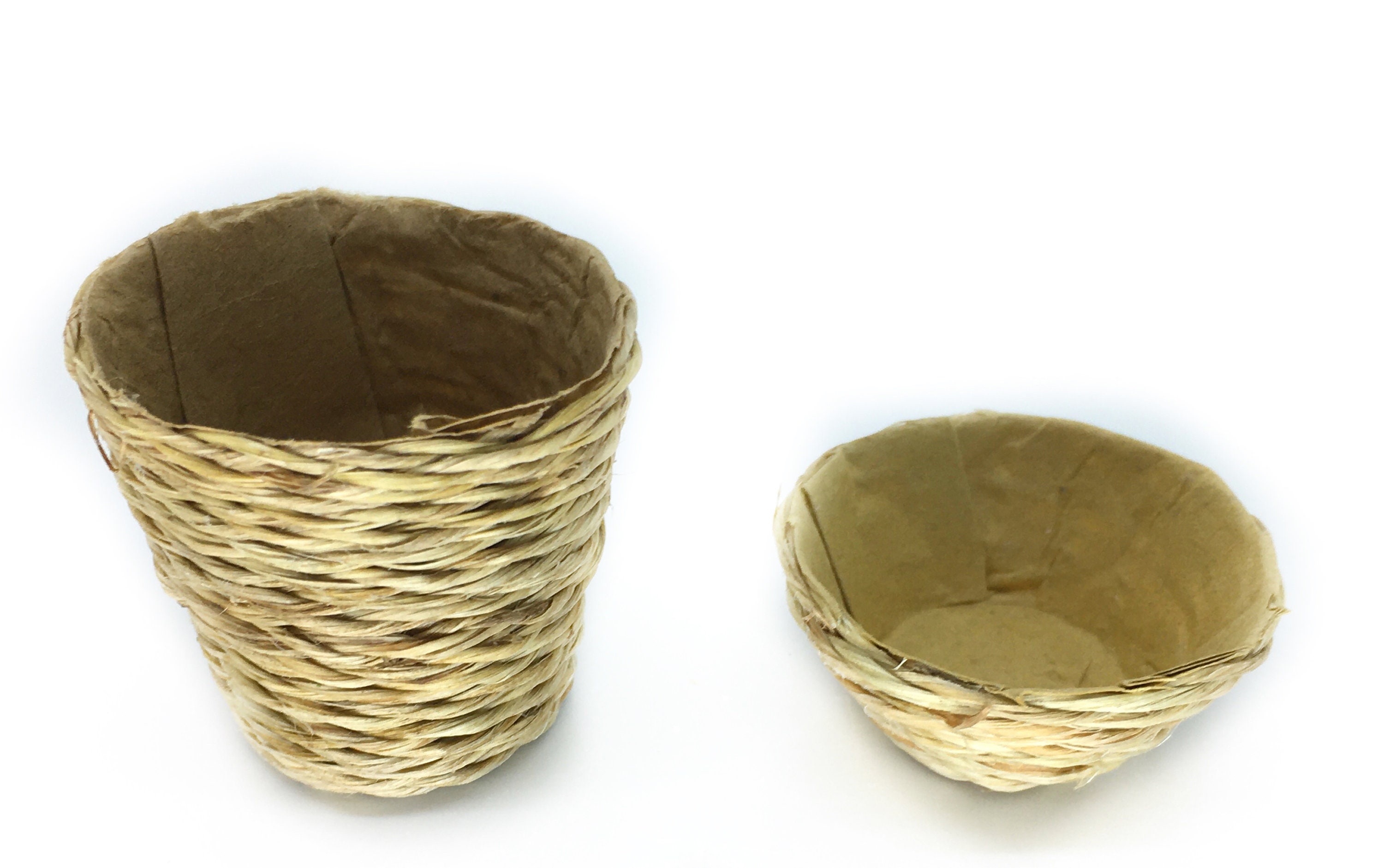 Miniature Pair of Tan Woven Baskets Tall and Shallow Basket - Etsy